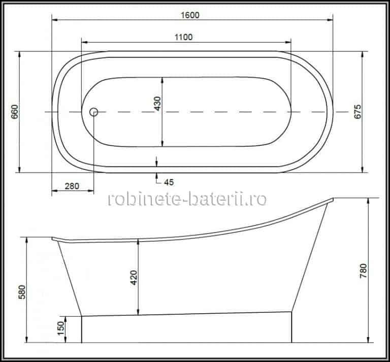 Cada de baie ovala Glamour din compozit, freestanding - Top Stil