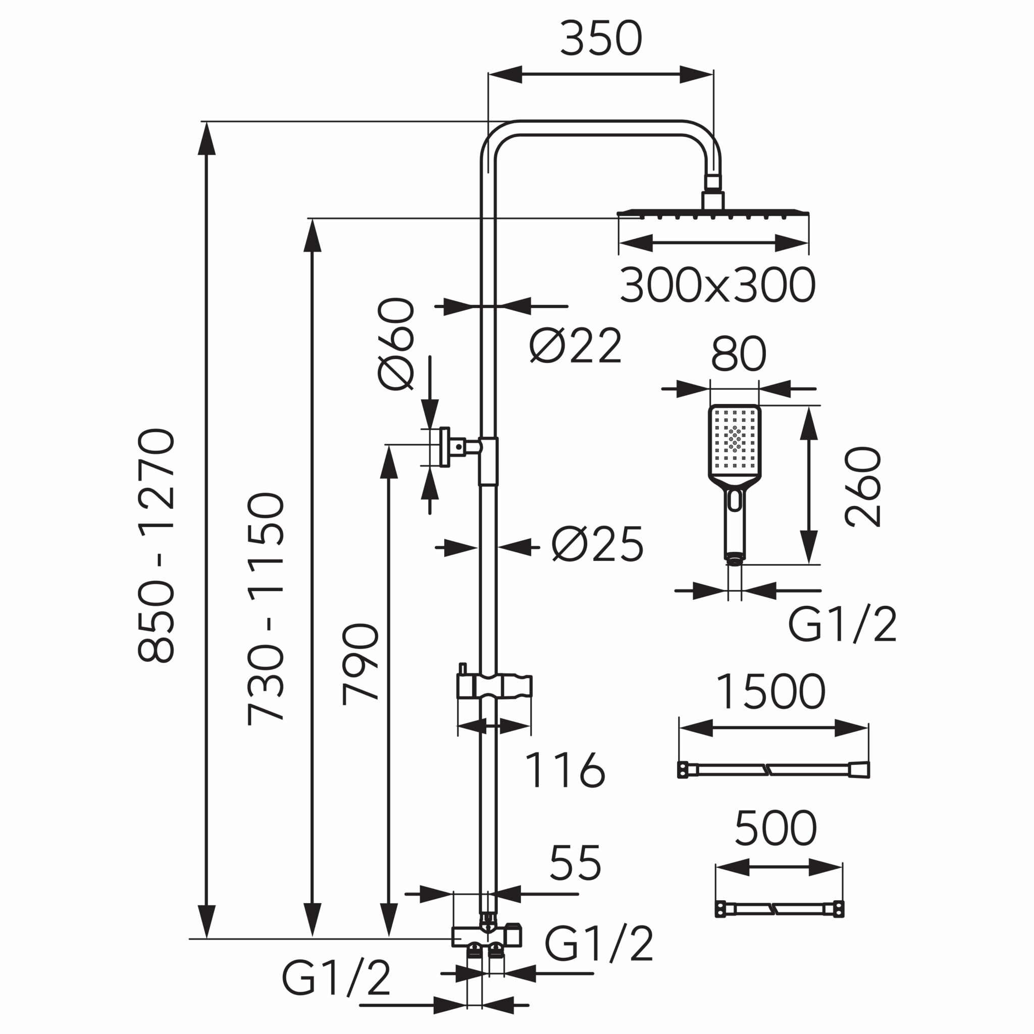 Set baterii baie negre Stratos cu set dus dual pentru cada - Top Stil