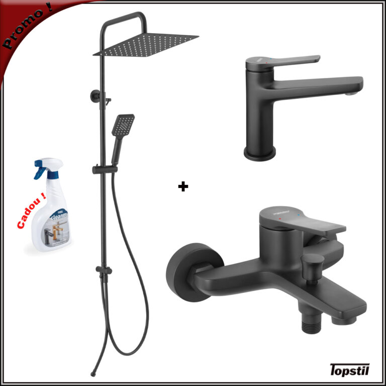 Set baterii baie negre Stratos cu set dus dual pentru cada - Top Stil