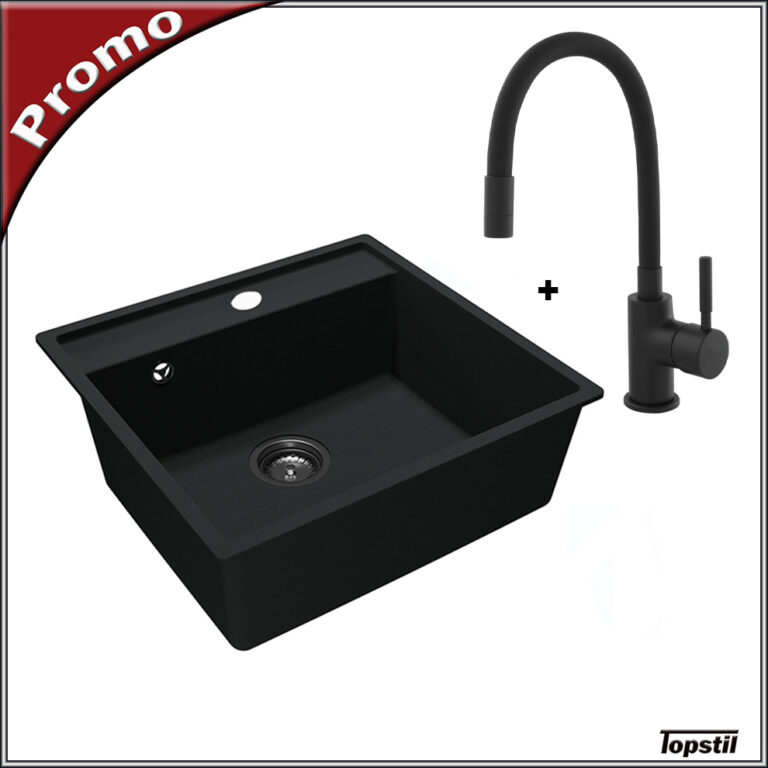 Chiuveta bucatarie neagra compozit la set cu baterie